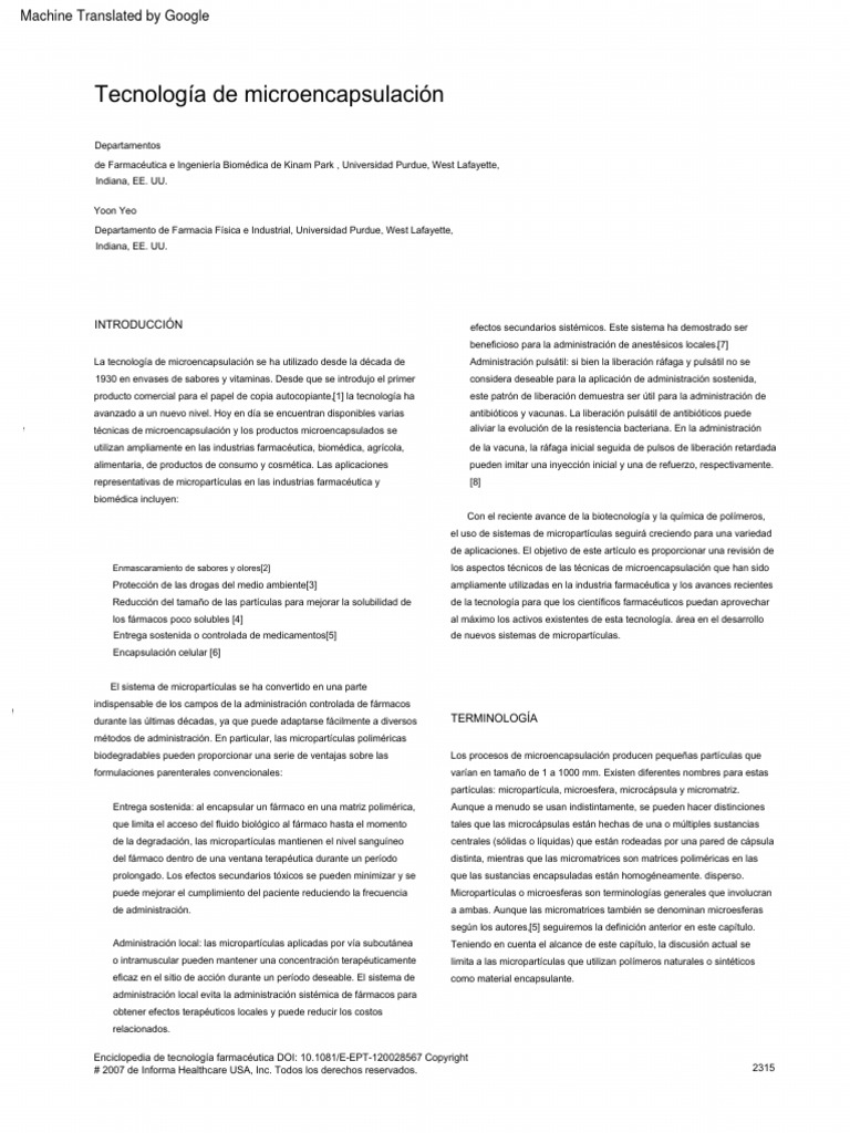 Microencapsulation Technology Reading Pdf Solvente Fase Materia