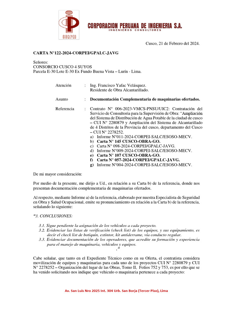 203.0 Carta #122-CORPEI-GPALC-JAVG-Documentación Complementaria de Maquinarias Ofertados Por El ...