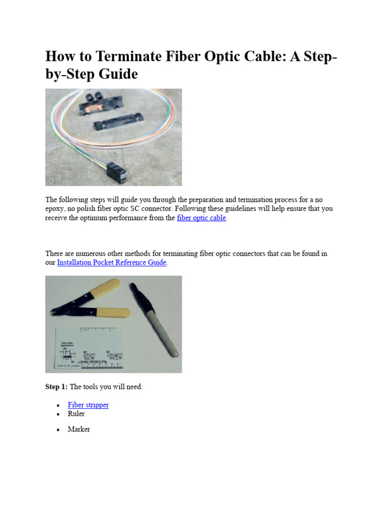 How To Terminate Fiber Optic Cable | PDF | Optical Fiber | Electrical ...