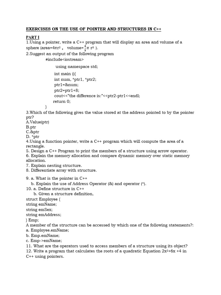 Pointer Exercises | PDF | Pointer (Computer Programming) | C++ Pointer Exercises | PDF | Pointer (Computer Programming) | C++