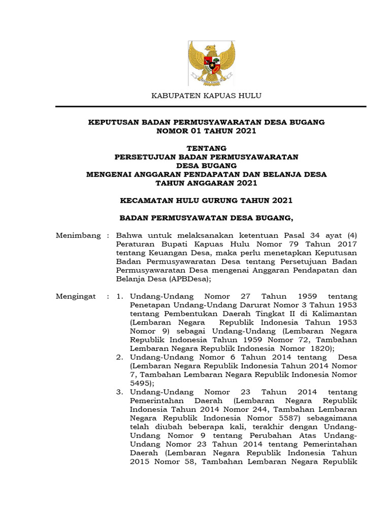 Persetjuan BPD Bugang 2021 | PDF | Griya & Taman