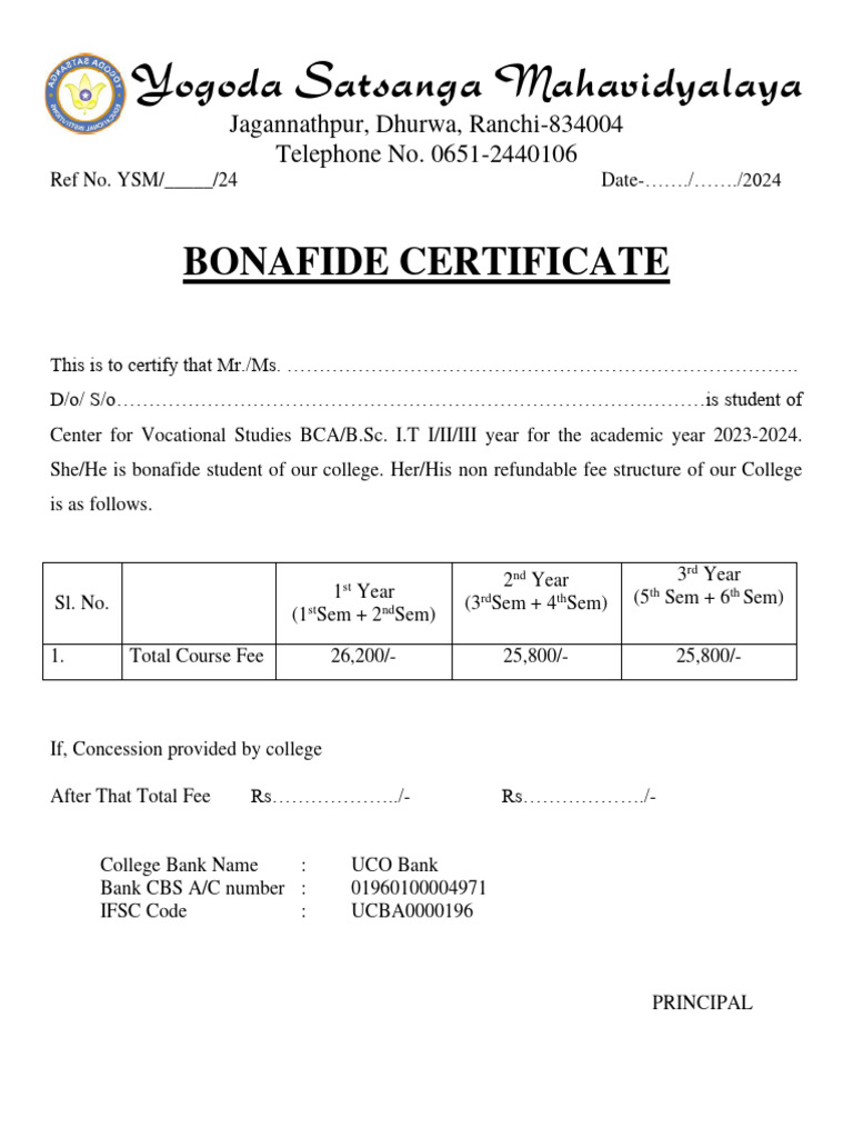 Student Fee Structure Certificate | PDF