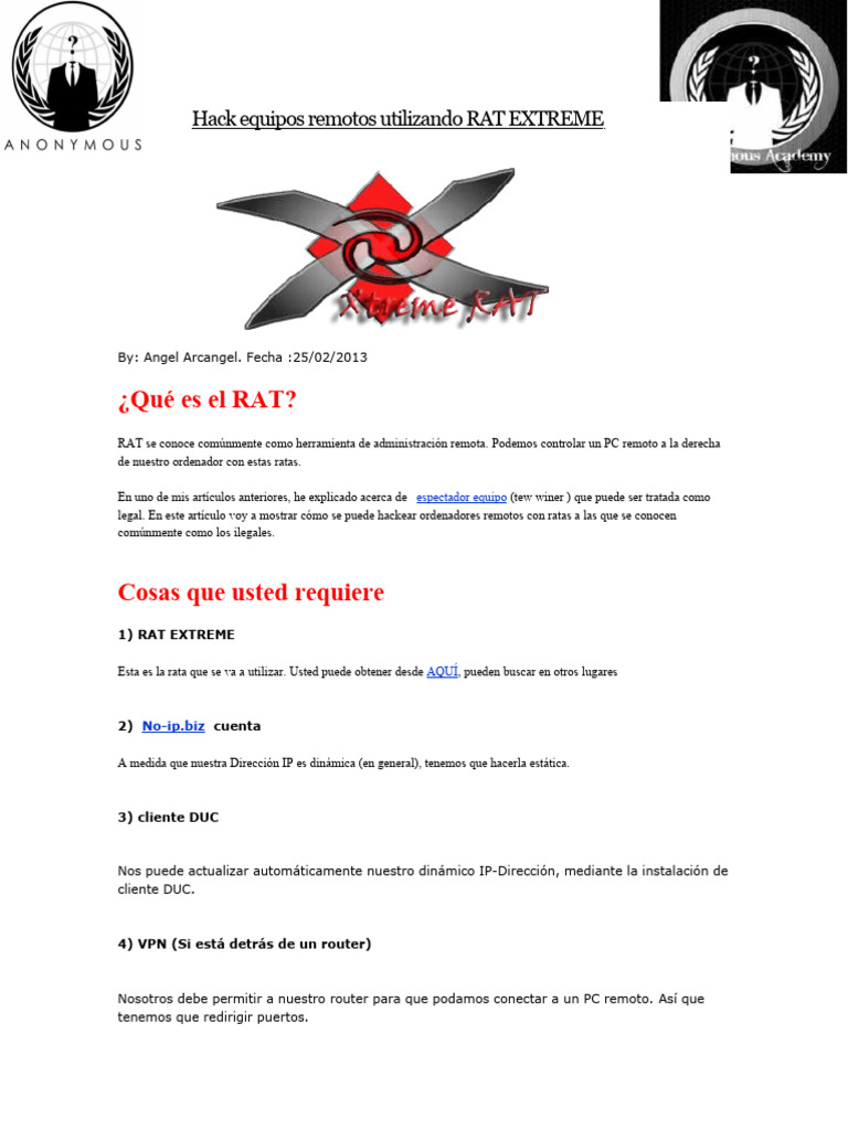 Hack Equipos Remotos Utilizando RAT EXTREME | PDF | Red privada virtual ...