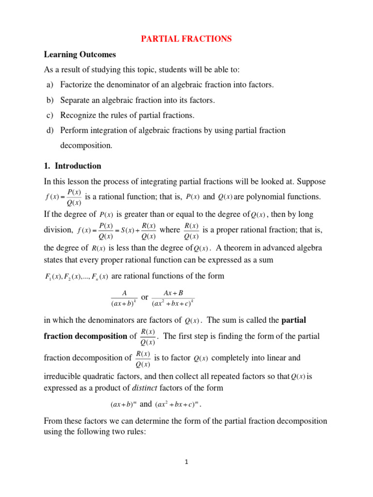 Lesson 4 - Integrating Partial Fractions | PDF | Factorization ...