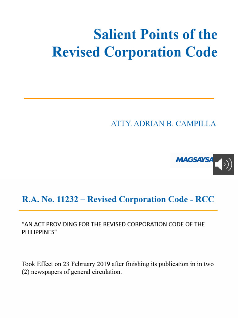 Key Highlights of the Revised Corporation Code | PDF | Regulatory ...