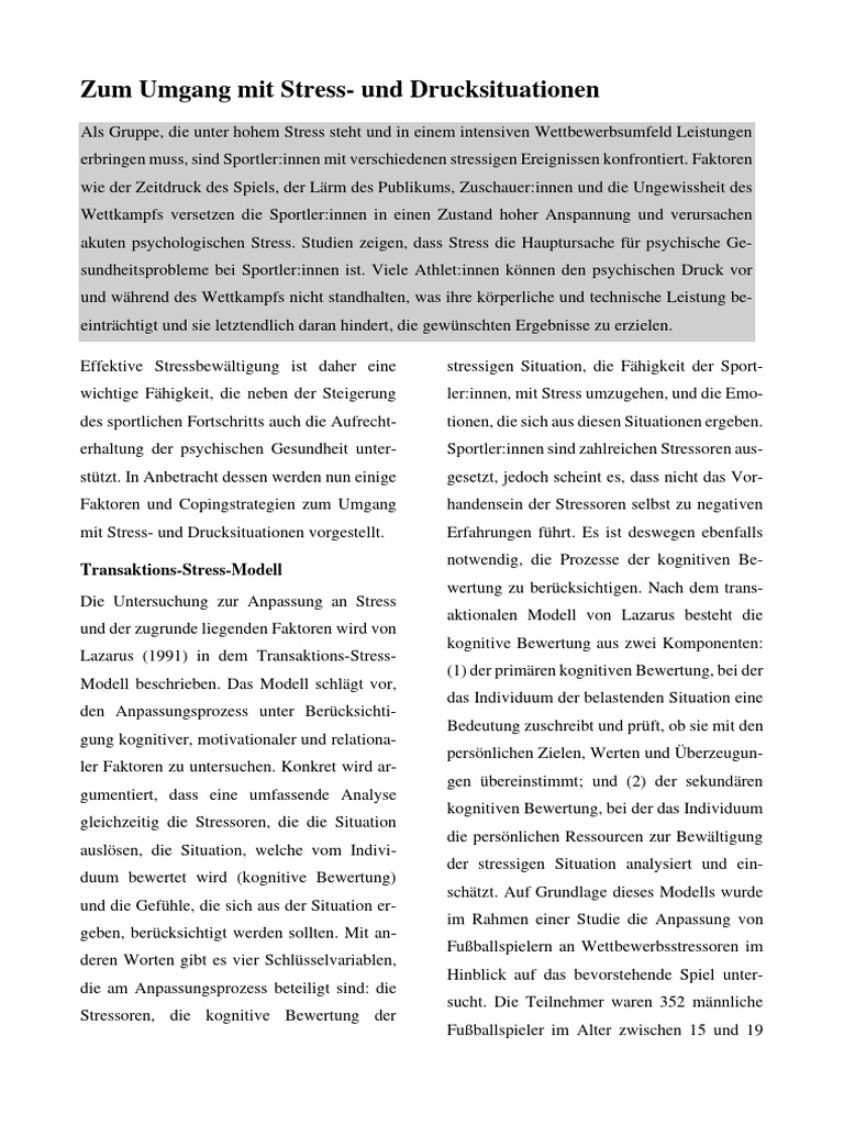 Zum Umgang Mit Stress - Und Drucksituationen | PDF