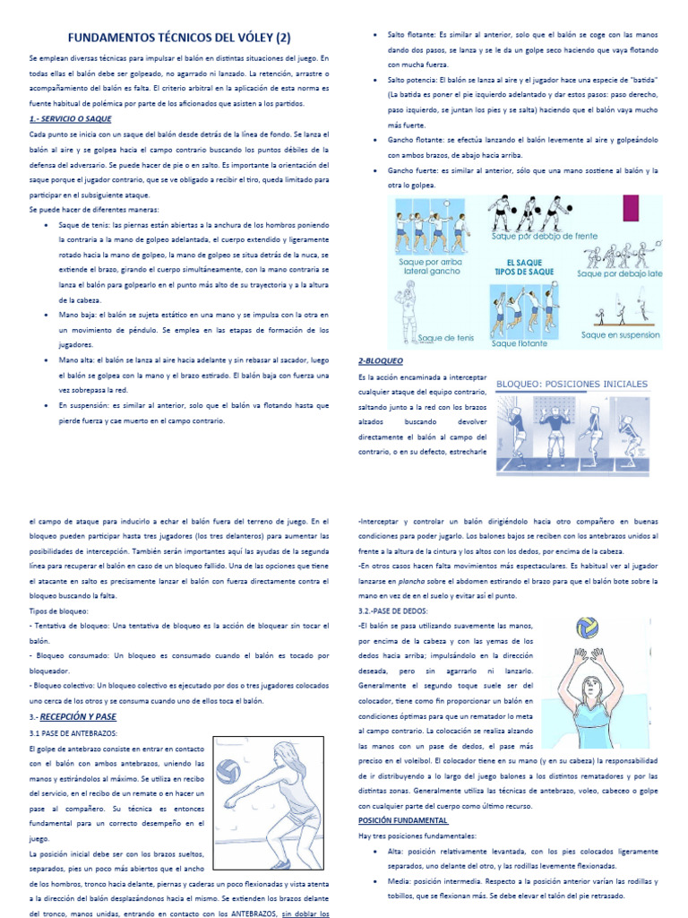 Fundamentos técnicos del vóley | PDF | Vóleibol