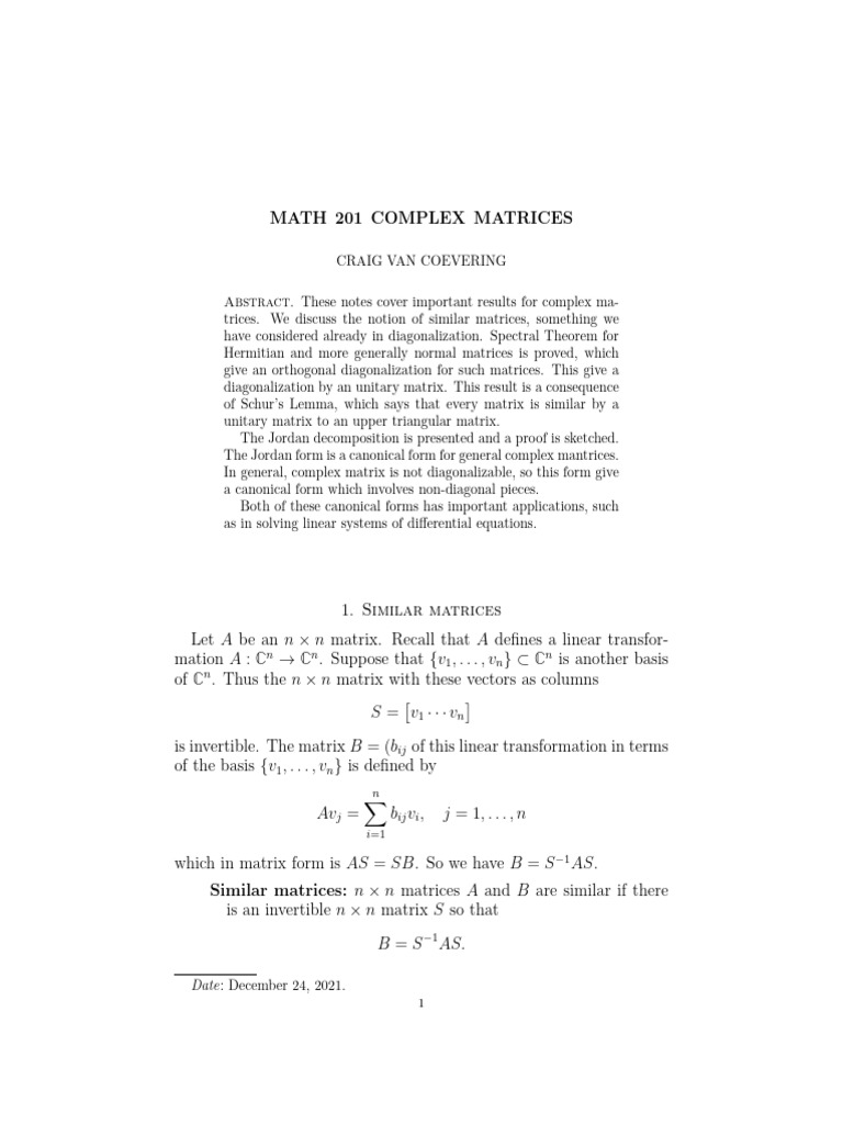 Complex Matrices | Download Free PDF | Eigenvalues And Eigenvectors ...