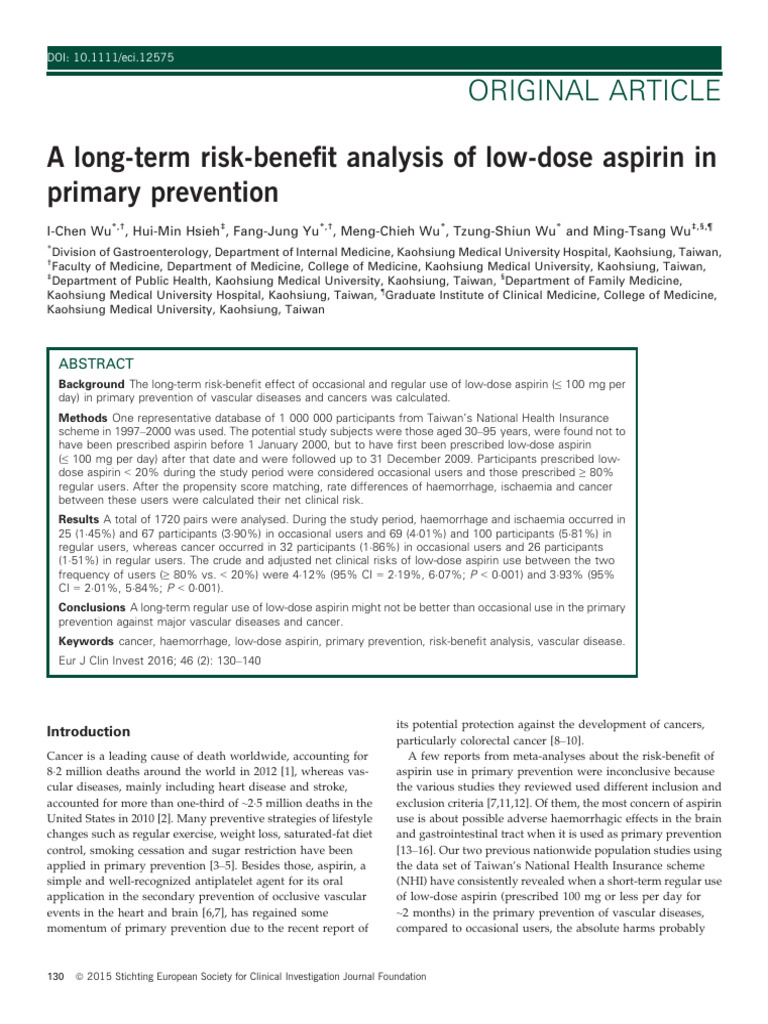 A Long-Term Risk-Benefit Analysis of Low-Dose Aspirin in Primary ...