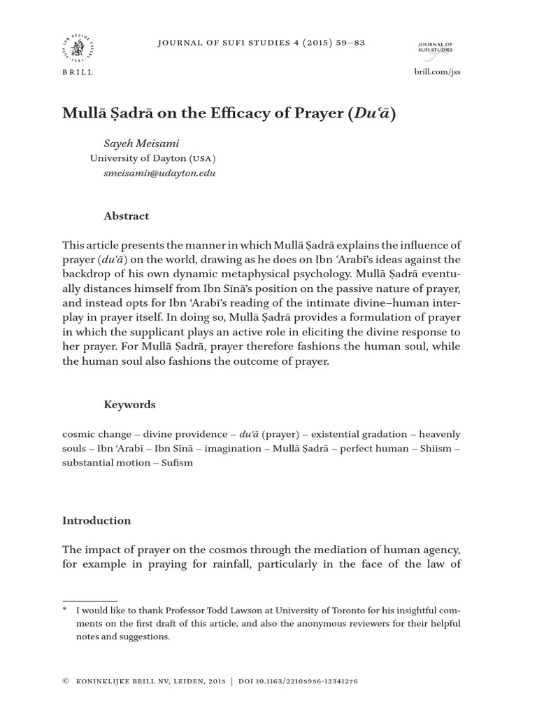 Mulla Sadra On The Efficacy of Prayer | PDF | Shia Islam | Sufism