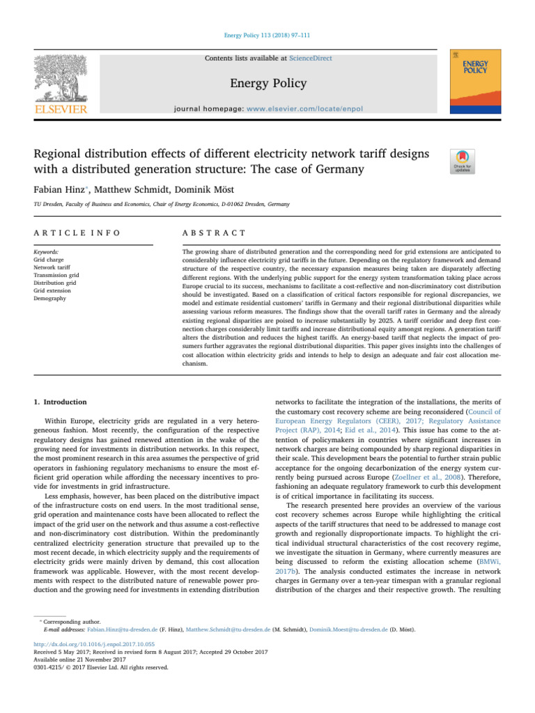 Regional Distribution Effects of Different Electricity Network Tariff ...