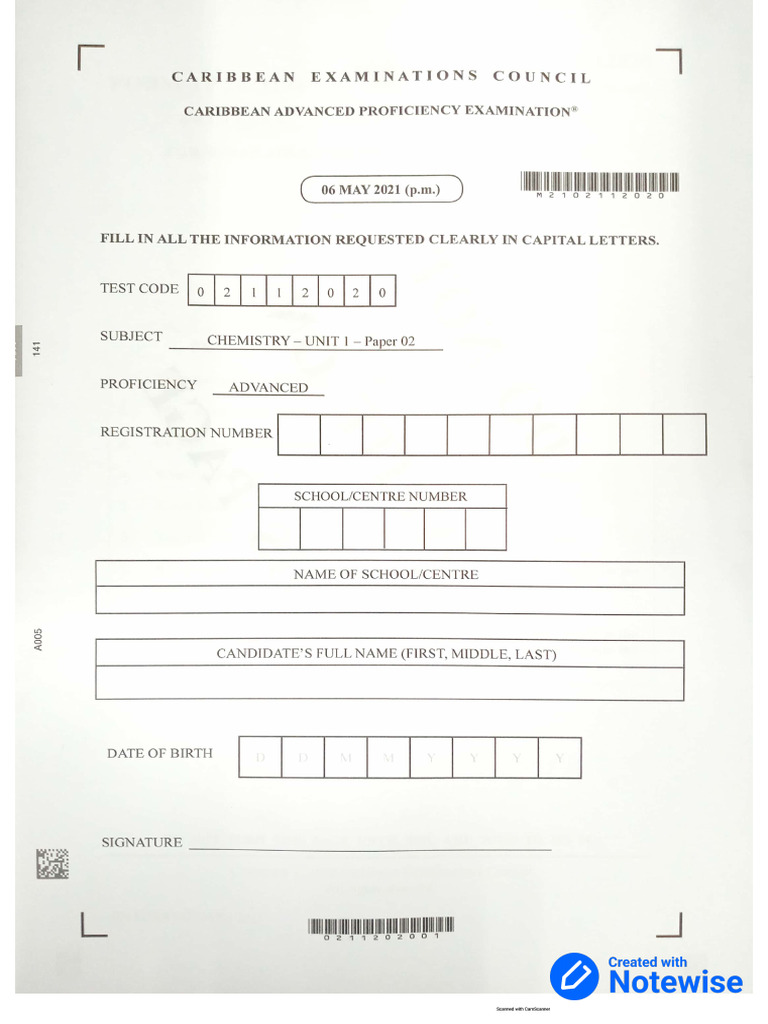 CAPE Chemistry 2021 U1 P2 Sol | PDF