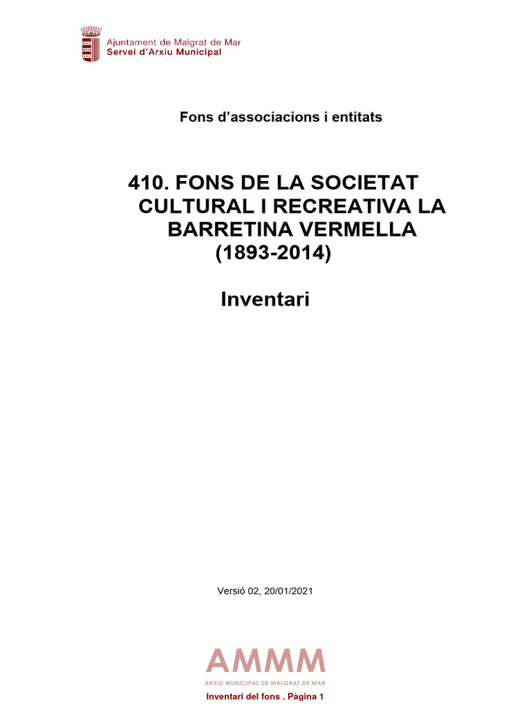 Fons de La Societat Cultural I Recreativa La Barretina Vermella (1893 ...