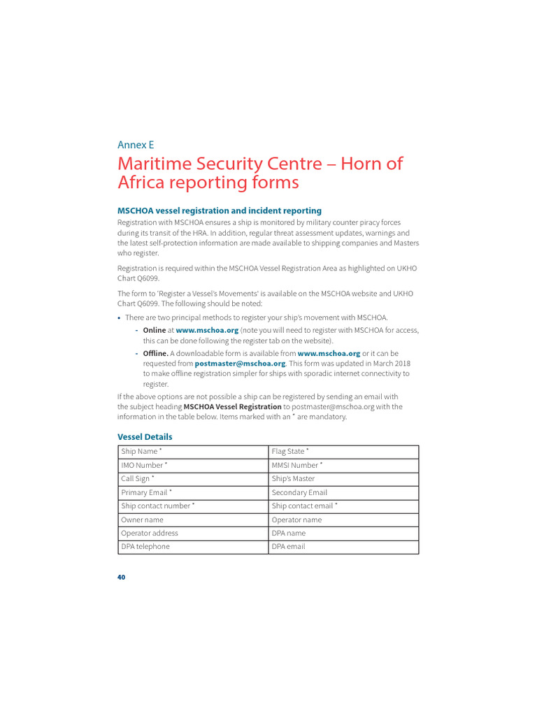 Annex e Mschoa Reporting Forms | PDF