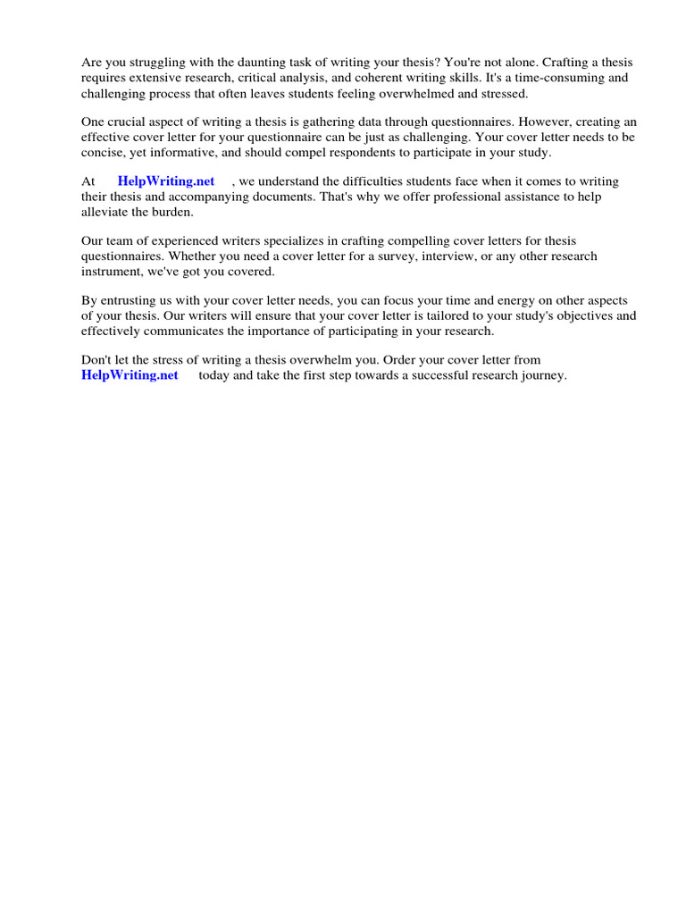 Sample Cover Letter For Thesis Questionnaire | PDF | Survey Methodology ...