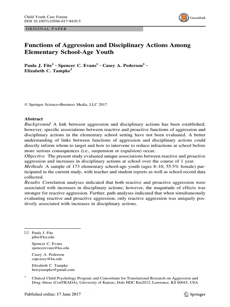 Fite Et Al. 2017 - Cycf - Functions of Aggression and Disciplinary ...
