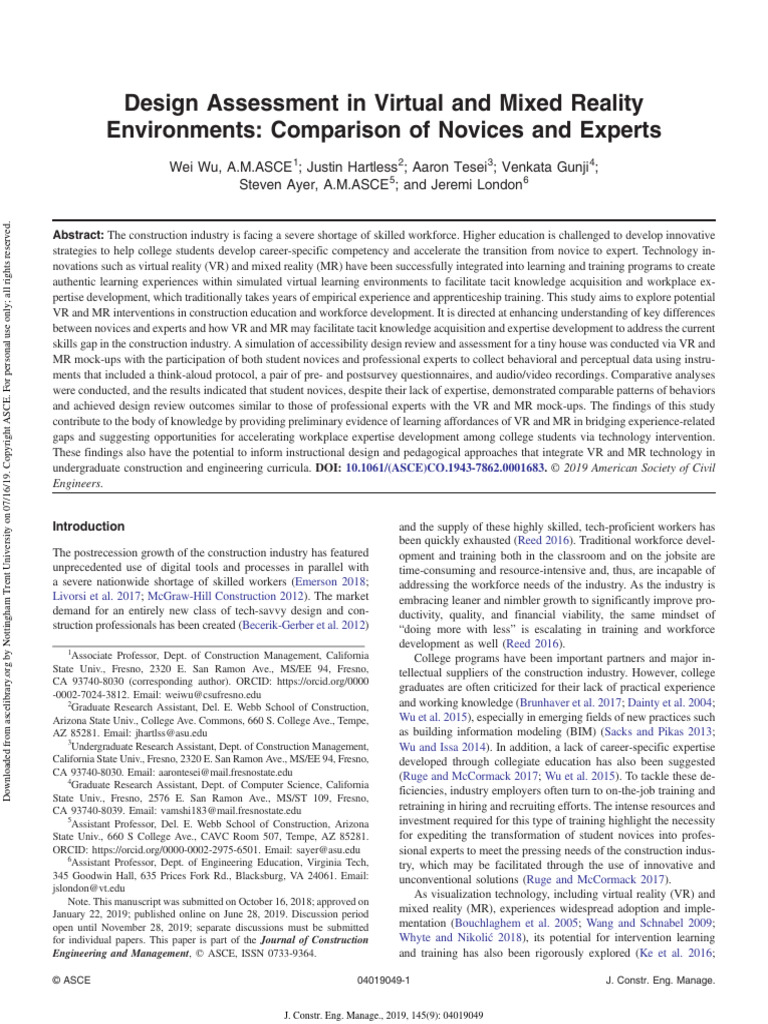 Design Assessment in Virtual and Mixed Reality Environments | PDF