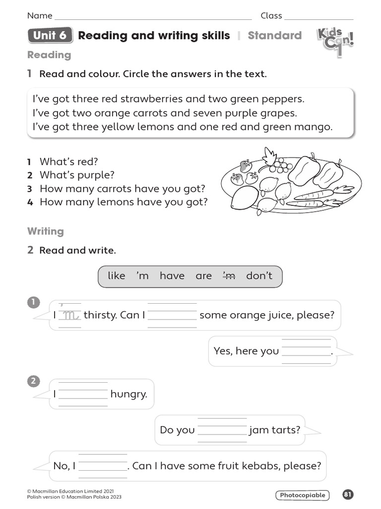 81 Kids Can 1 TRF U6 Reading and Writing Skills Standard | PDF