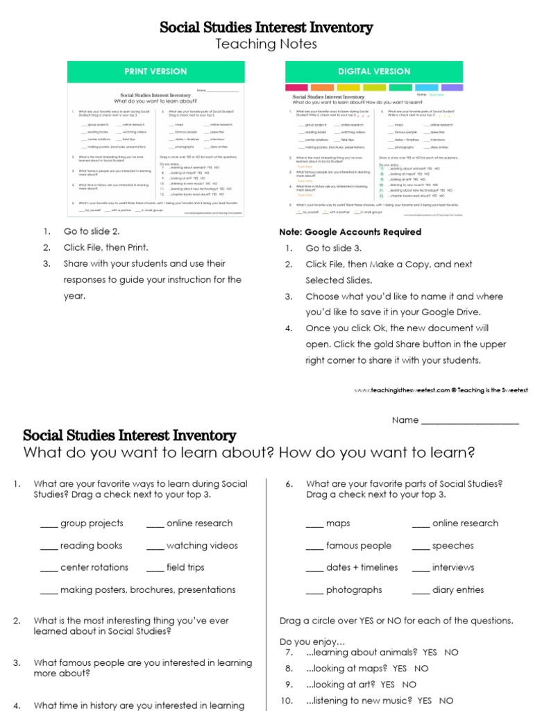 Social Studies Interest Inventory Tool | PDF | Career & Growth