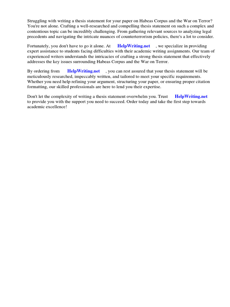 Thesis Statement For Habeas Corpus and The War On Terror | PDF | Habeas ...