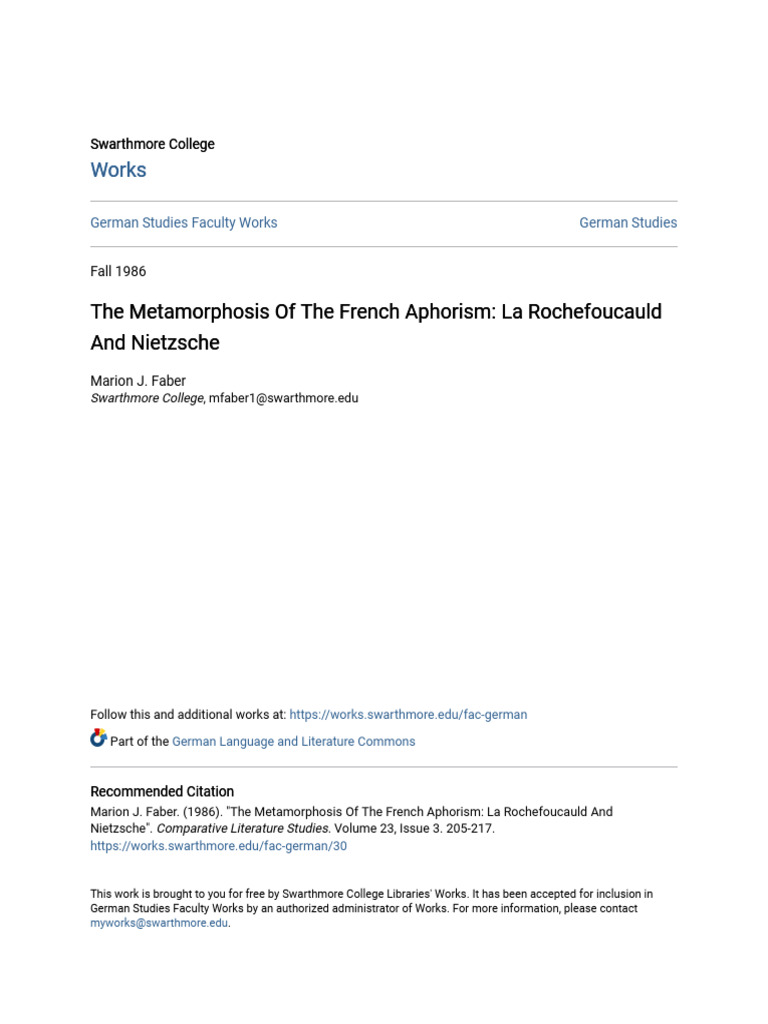 Metamorphosis of French Aphorism | PDF | Friedrich Nietzsche | Richard ...