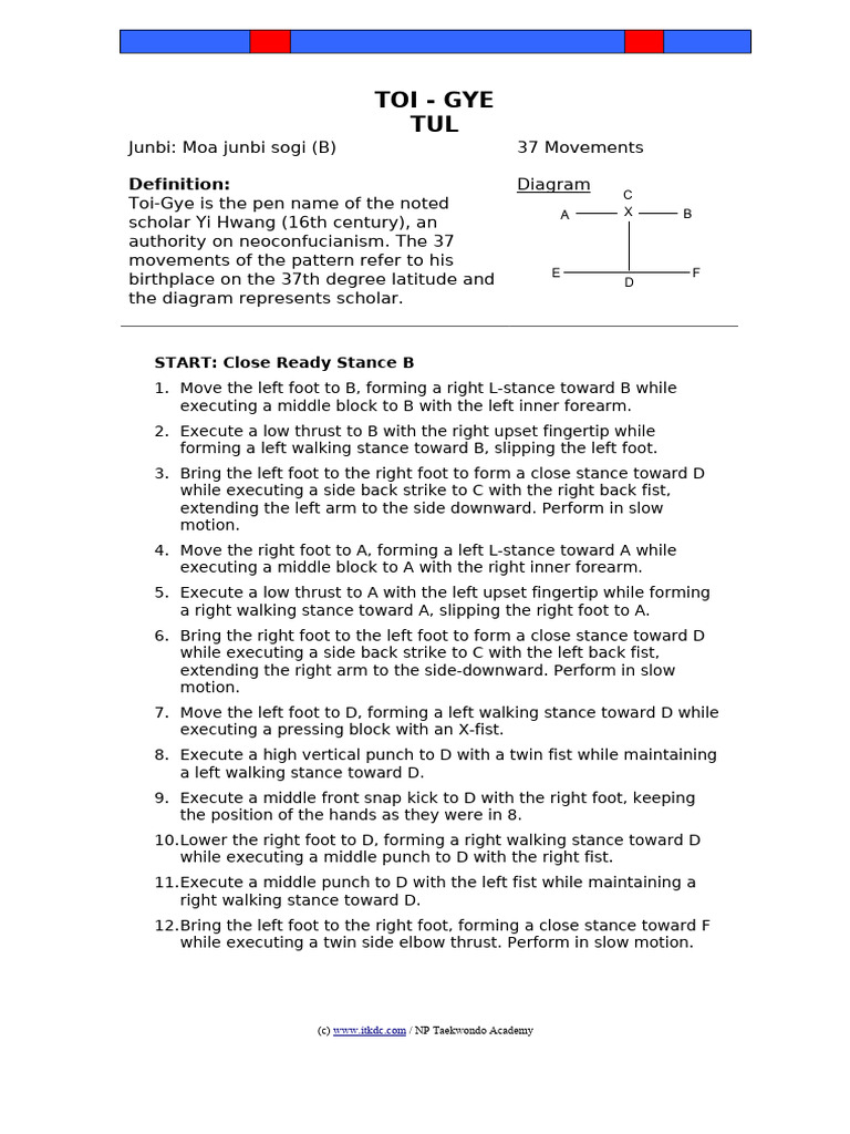 Toi-Gye Taekwondo 37 Movements Guide | PDF | Combat | Individual Sports