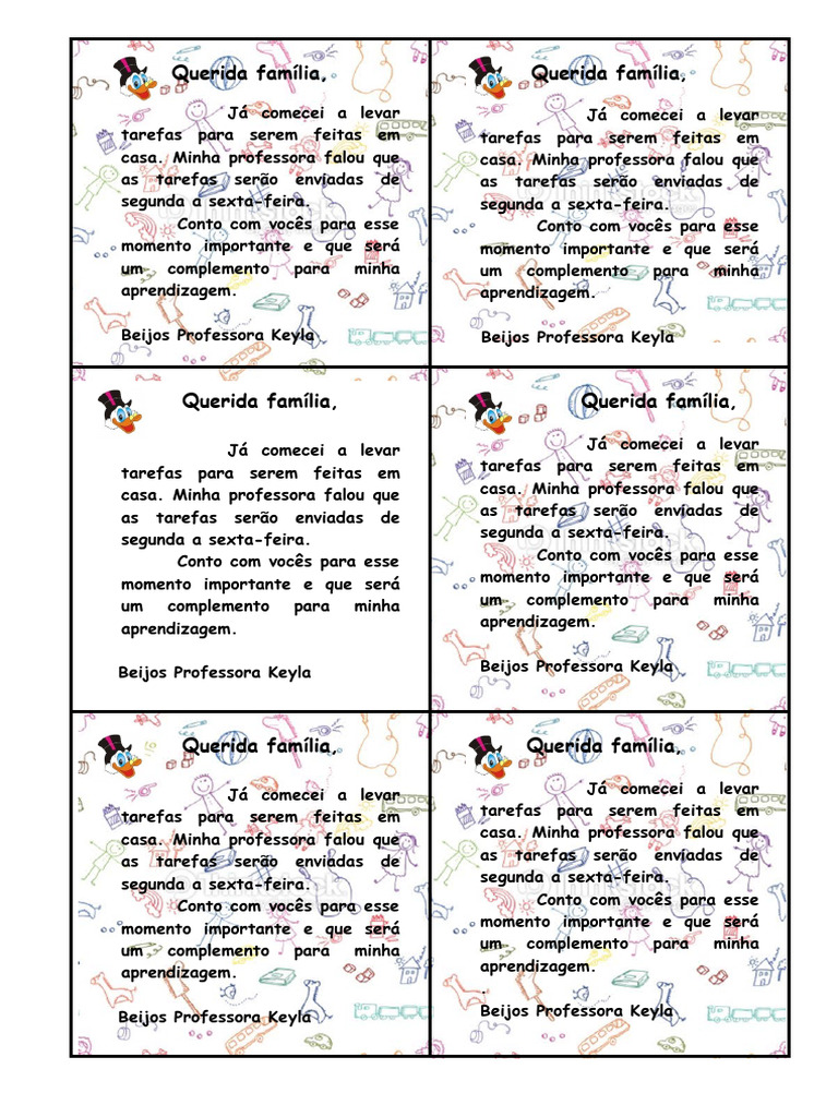 Bilhete Da Tarefa para Casa 2024 | PDF