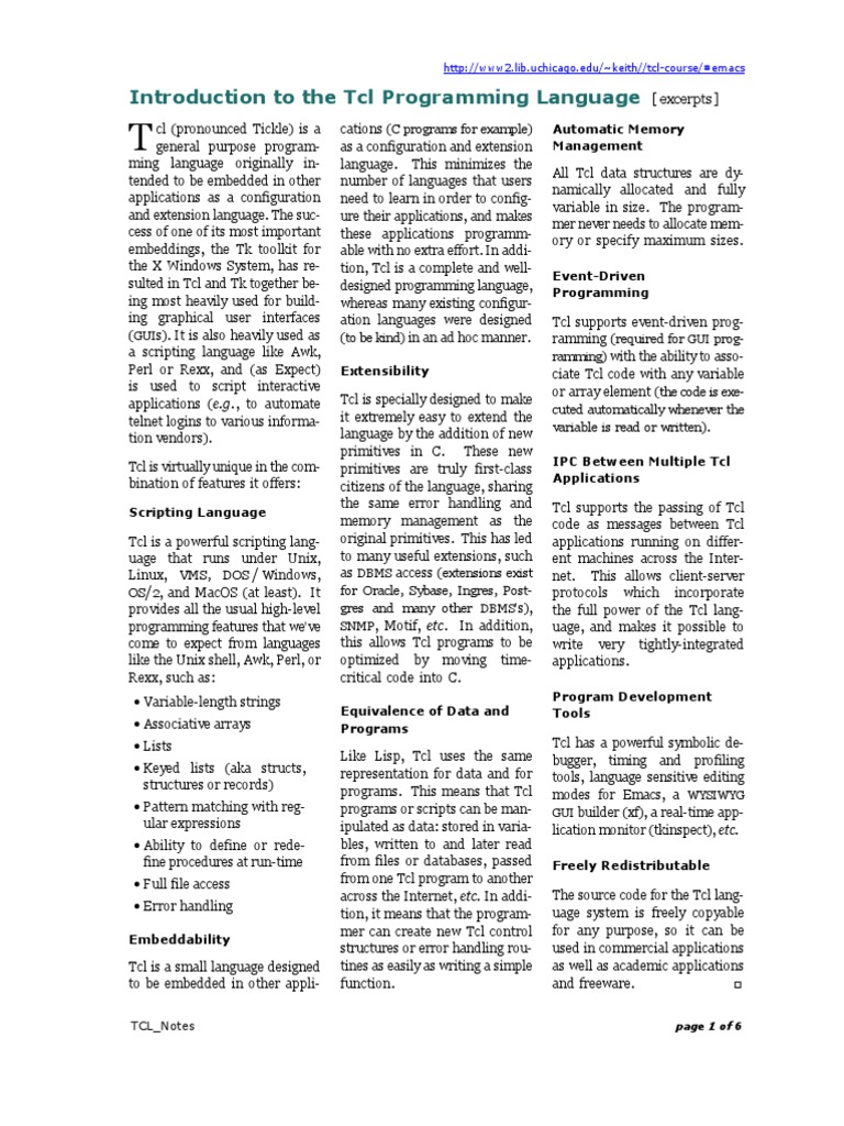 Tcl Notes Scripting Language Parameter Computer Programming