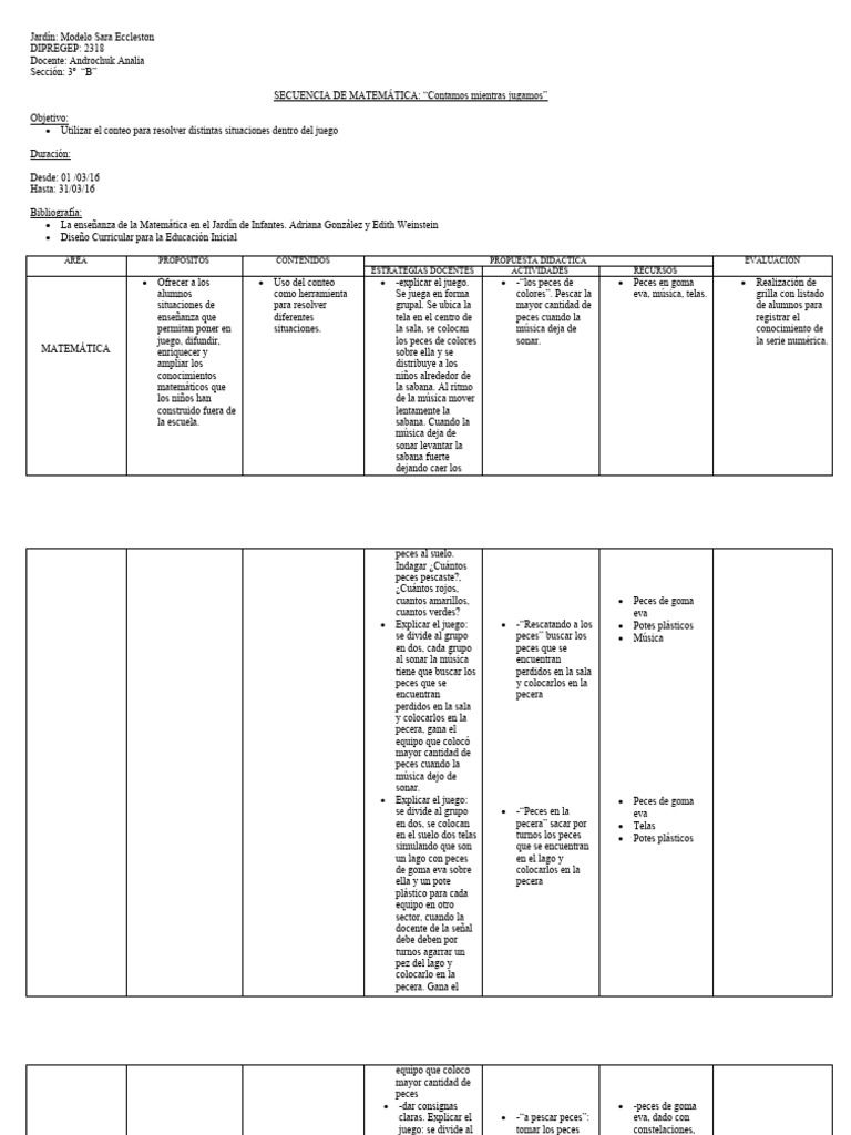 Secuencia Matemática Conteo | PDF | Educación de la primera infancia ...