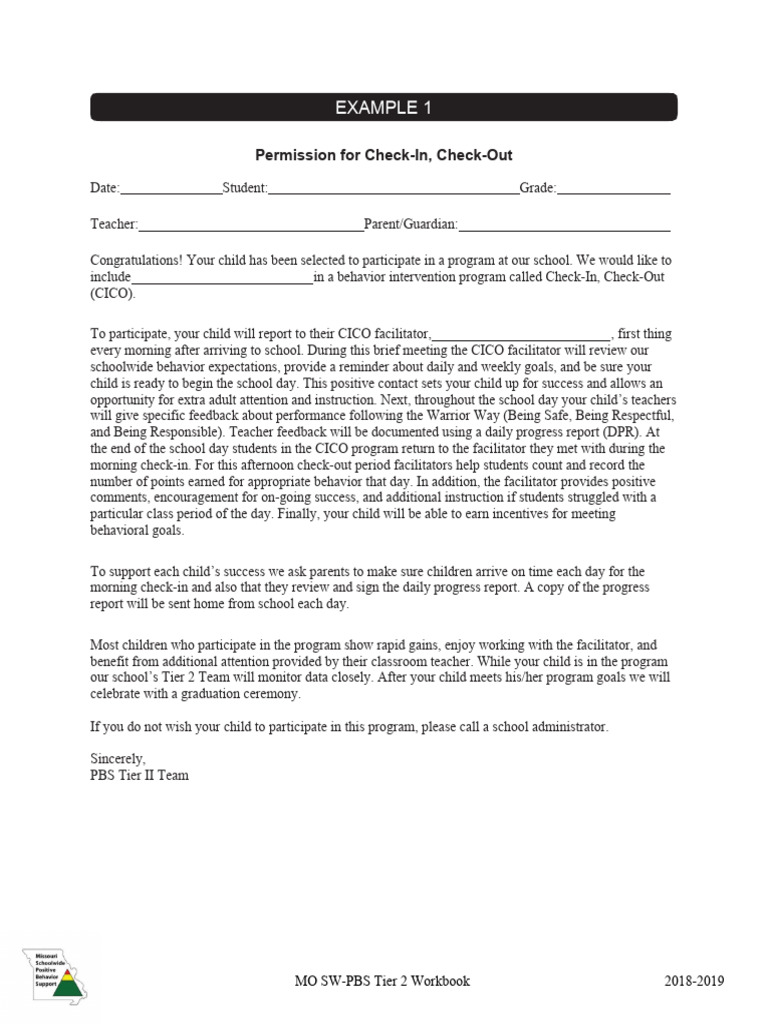 T2 Ch. 5 - Parent Permission For Check in Check Out and Parent ...