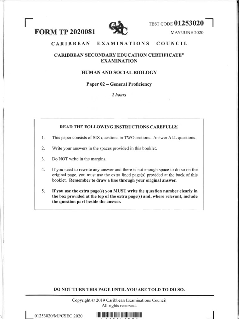 CSEC HSB 2020 Jun Paper 2 | PDF