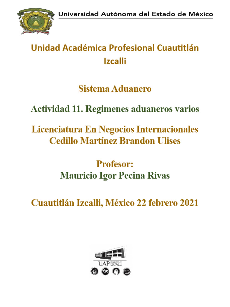 Act. 11 Regimen Aduanero Variado | PDF | aduana | El comercio internacional
