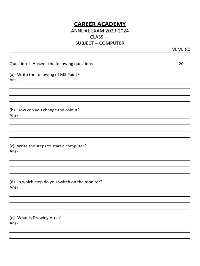 Career Academ Annual Exam | PDF | Rupee | Litre