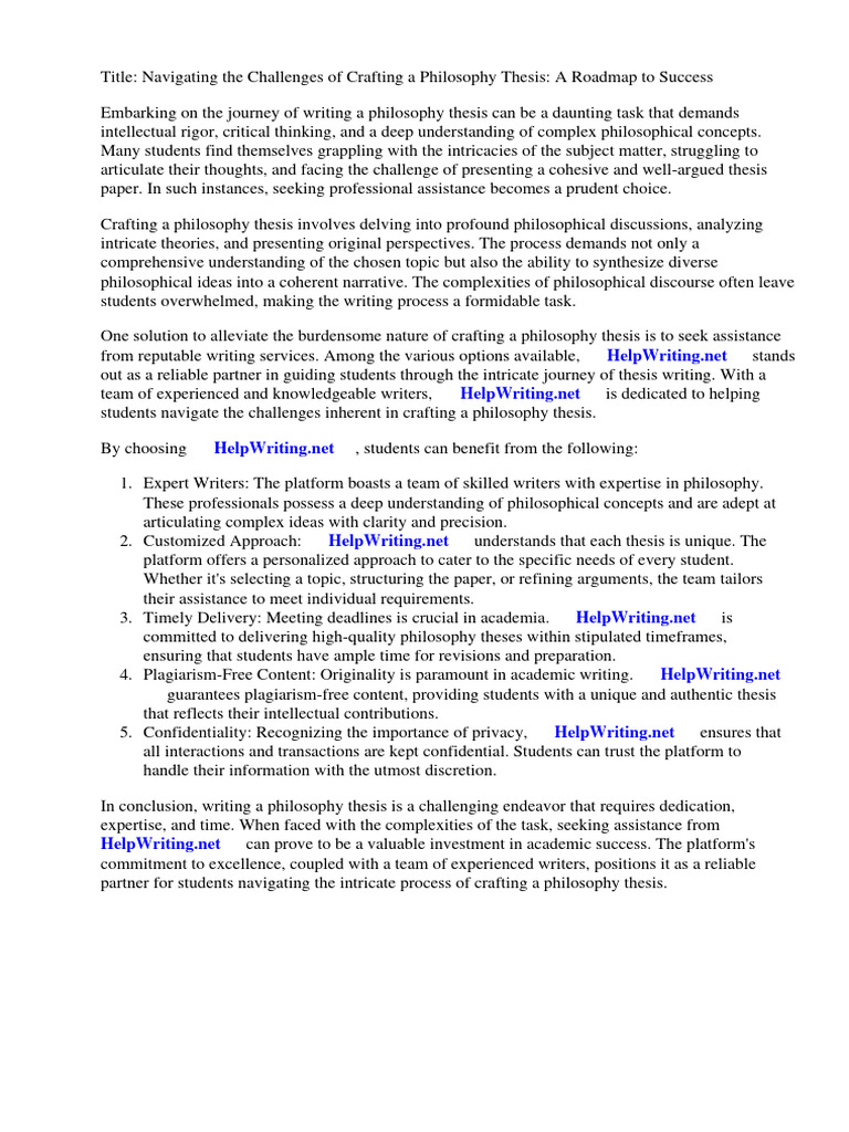 Philosophy Thesis Paper Examples List | PDF