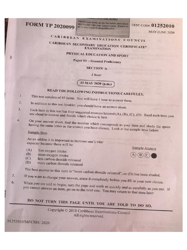 2020 Jun CSEC PE P1 A | PDF