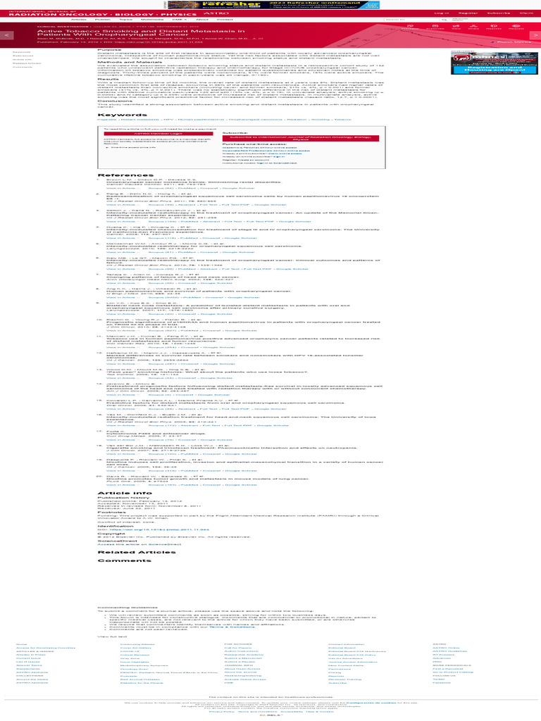 Active Tobacco Smoking and Distant Metastasis in Patients With ...