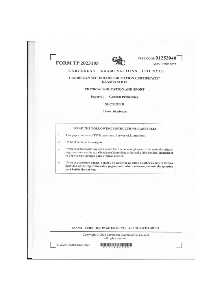 Physical Education 2023 CSEC Past Paper | PDF