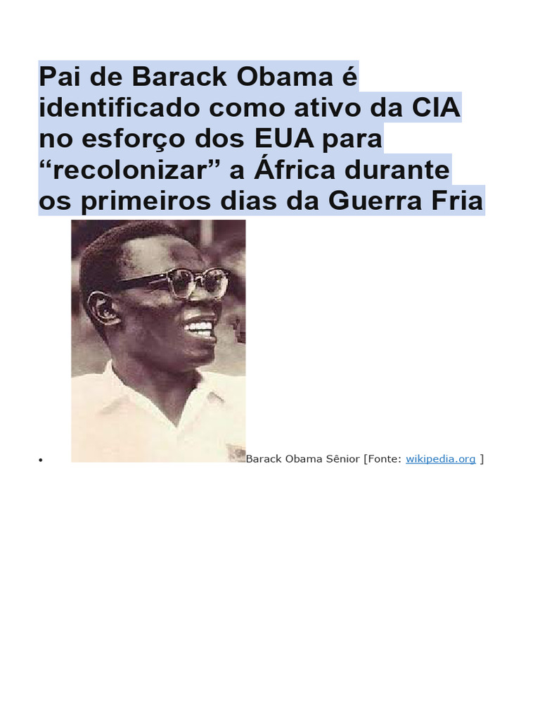 Obama Sr. e a CIA na Recolonização da África | PDF | Os Estados Unidos ...
