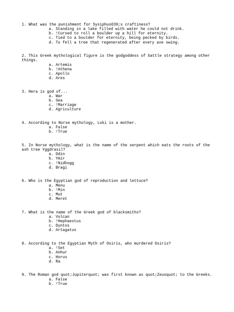 Mythology and Trivia Quiz Questions | PDF | Norse Mythology | Deities