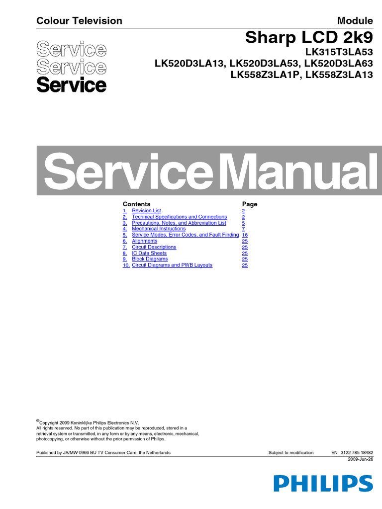 Philips Sharp LCD 2k9 SM | PDF | Liquid Crystal Display | Electronics