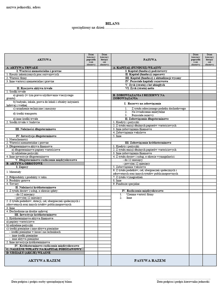 Bilans - Wersja Dydaktyczna | PDF