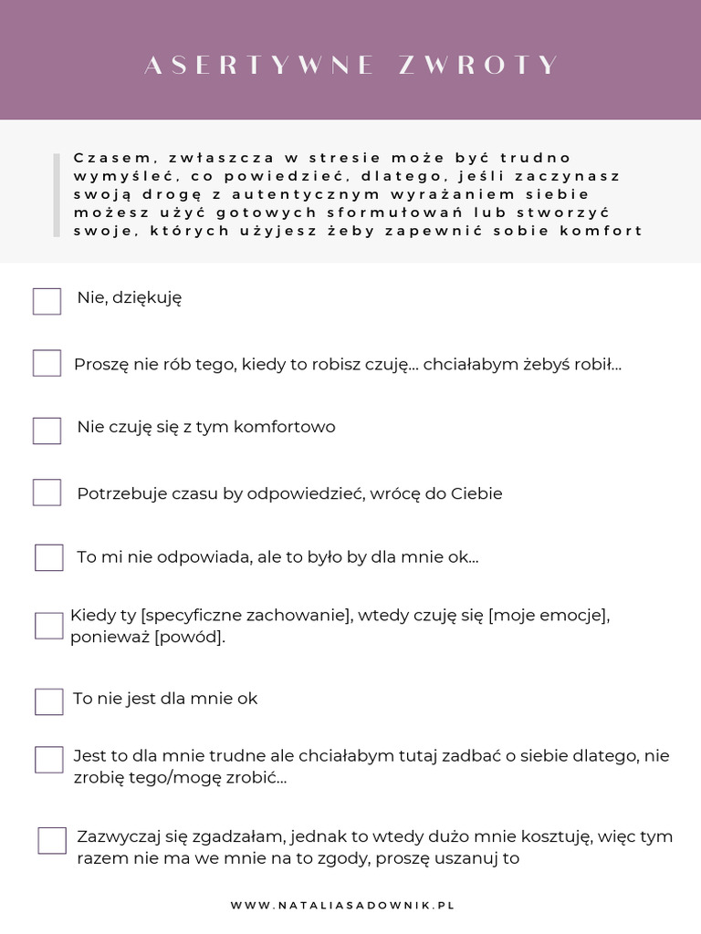 Asertywne zwroty - przykłady | PDF