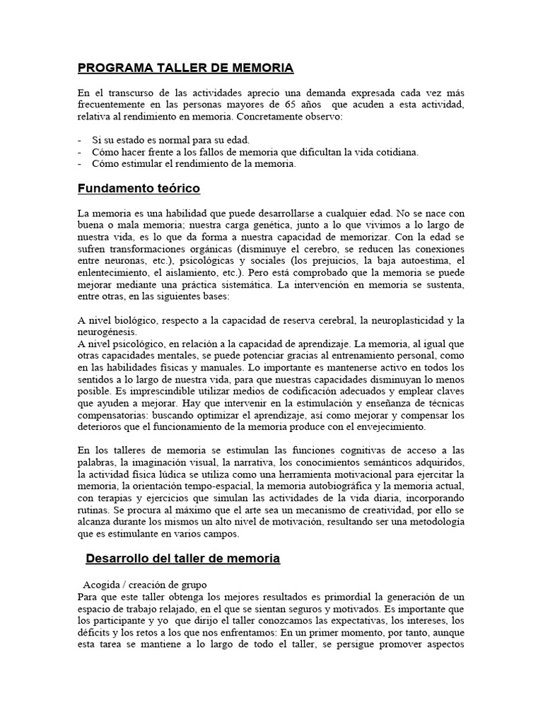 Programa de Taller de Memoria | PDF