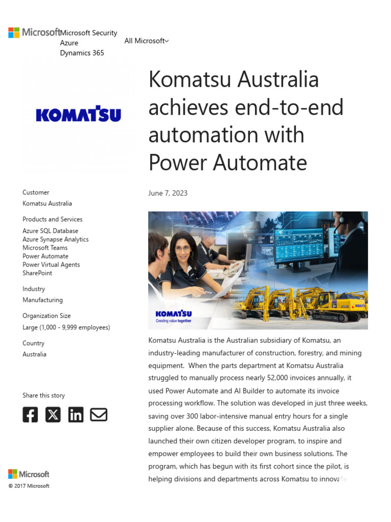 Microsoft Customer Story-Komatsu Australia Achieves End-To-End ... Microsoft Customer Story-Komatsu Australia Achieves End-To-End ...