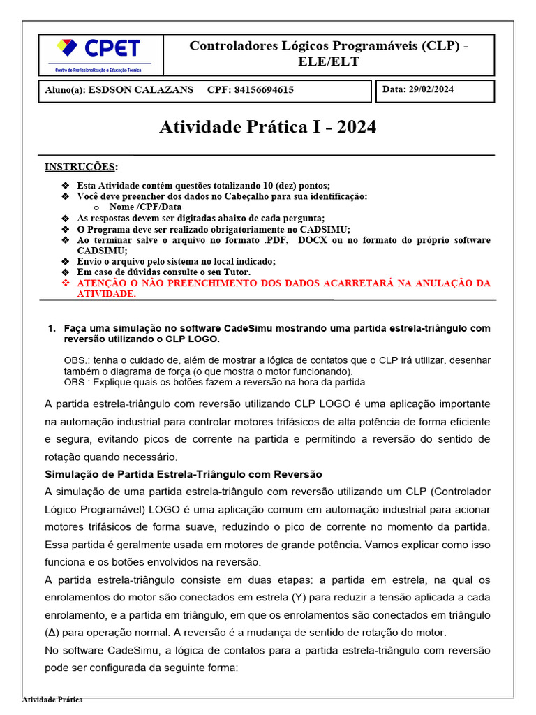 Atividade Prática CLP 2024 | PDF | Controlador lógico programável ... Atividade Prática CLP 2024 | PDF | Controlador lógico programável ...