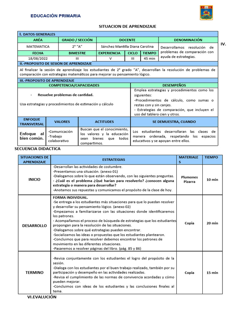 Matematica - Situacion de Aprendizaje | Descargar gratis PDF | Aprendizaje | Educación primaria