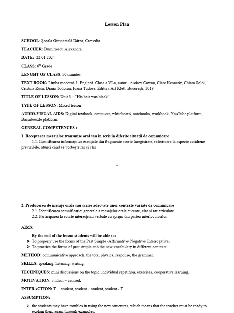 Lesson plan - Mixed lesson - a-VI-a | PDF | Cognitive Science | Human Communication