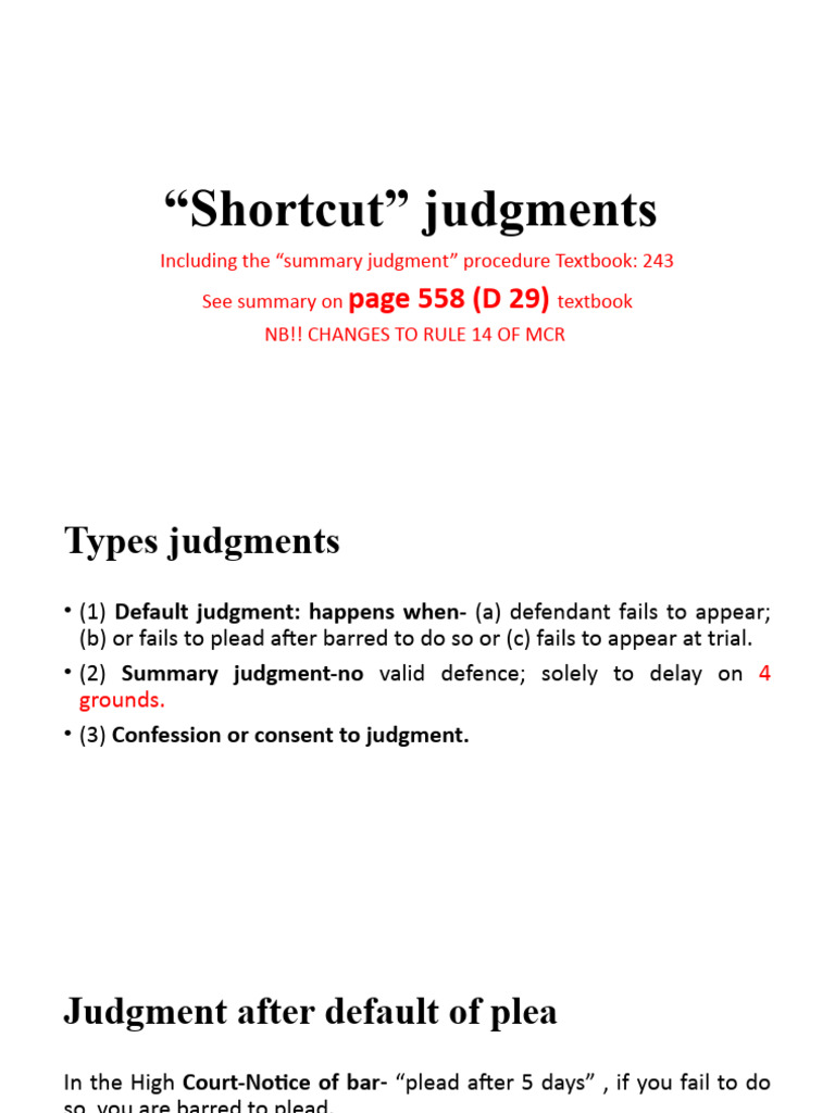 Slide 12 Shortcut Judgments | PDF | Default Judgment | Judgment (Law)