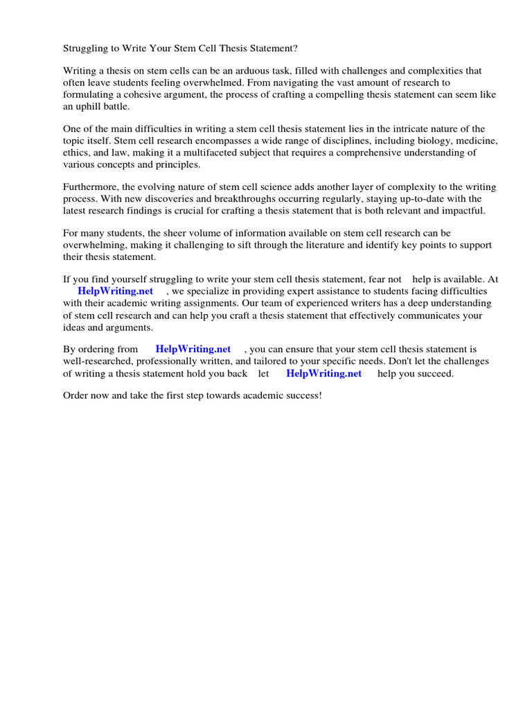Stem Cell Thesis Statement | PDF | Stem Cell | Cell Potency