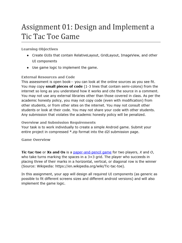 Assignment 01 TicTacToe | PDF | Computer Programming | Software Engineering